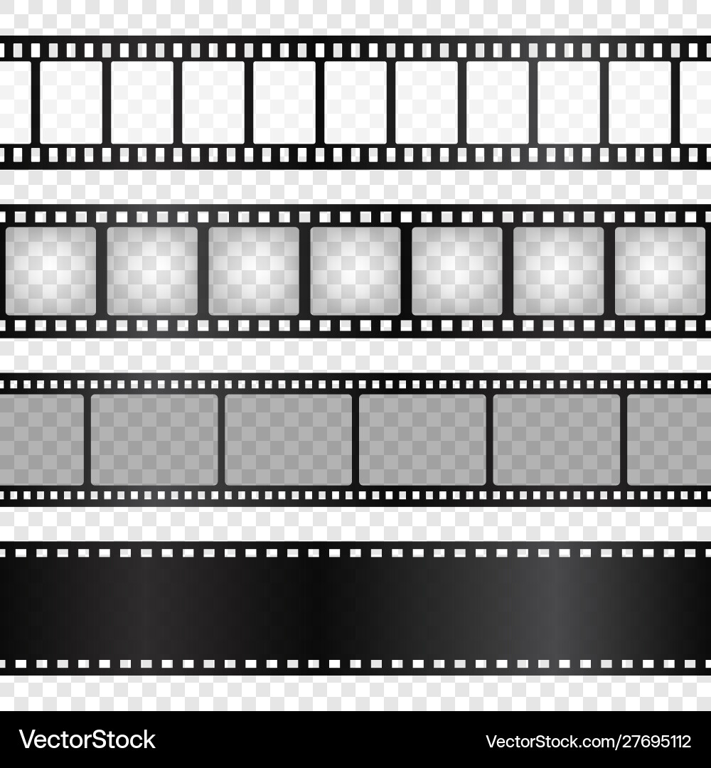 Realistic film strips collection on transparent Vector Image
