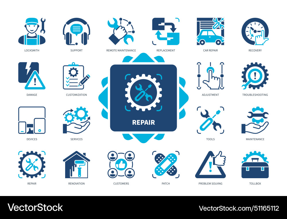 Repair solid icon set Royalty Free Vector Image