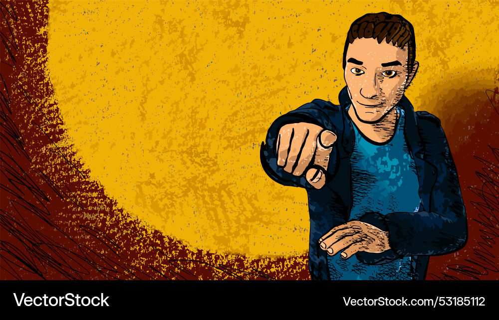 Spotlight on success man pointing camera comic Vector Image