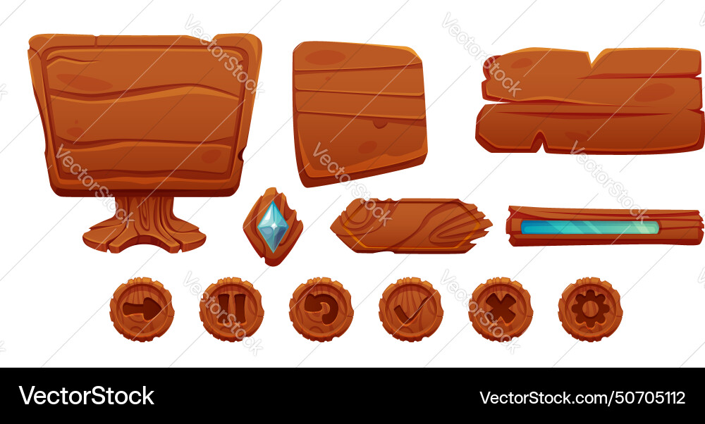 Wood ui cartoon board and button interface Vector Image