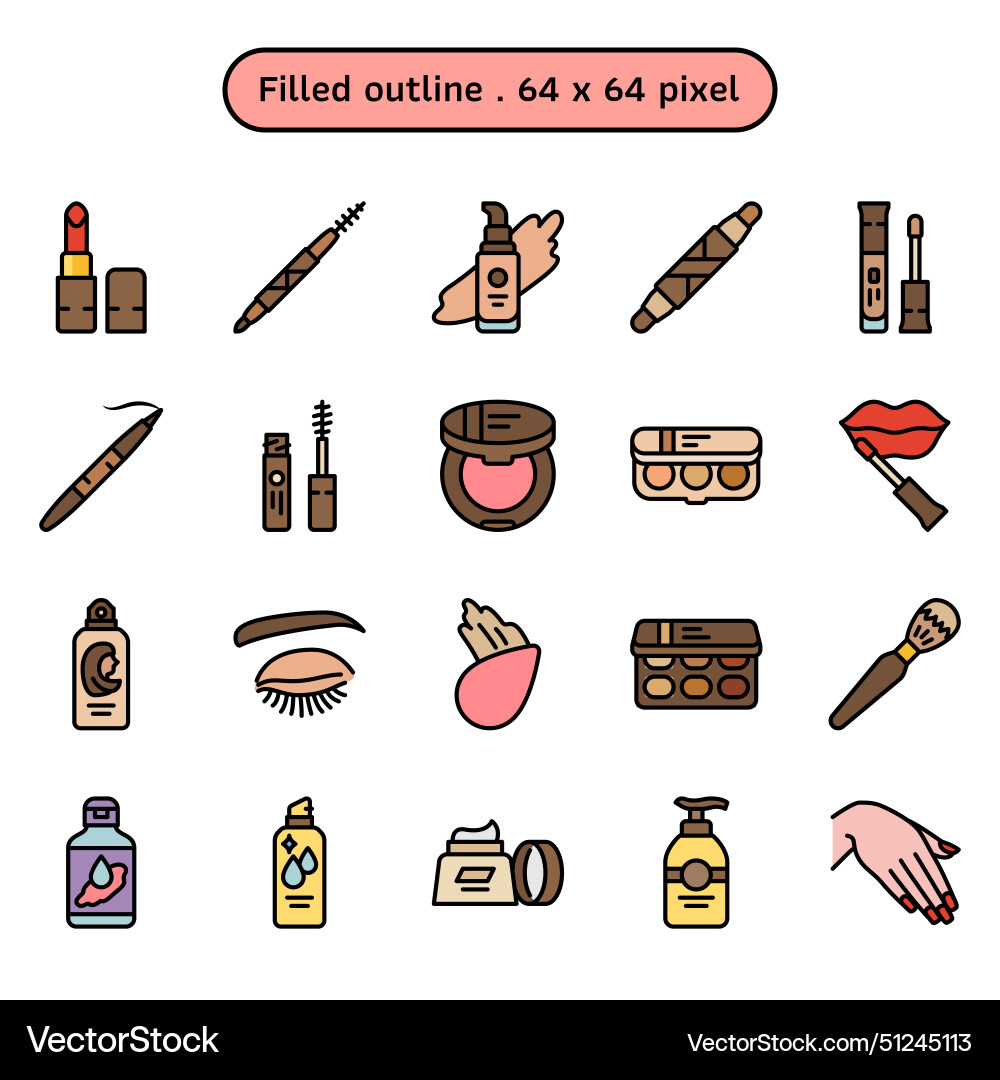 Cosmetic and makeup icon set in a filled outline Vector Image