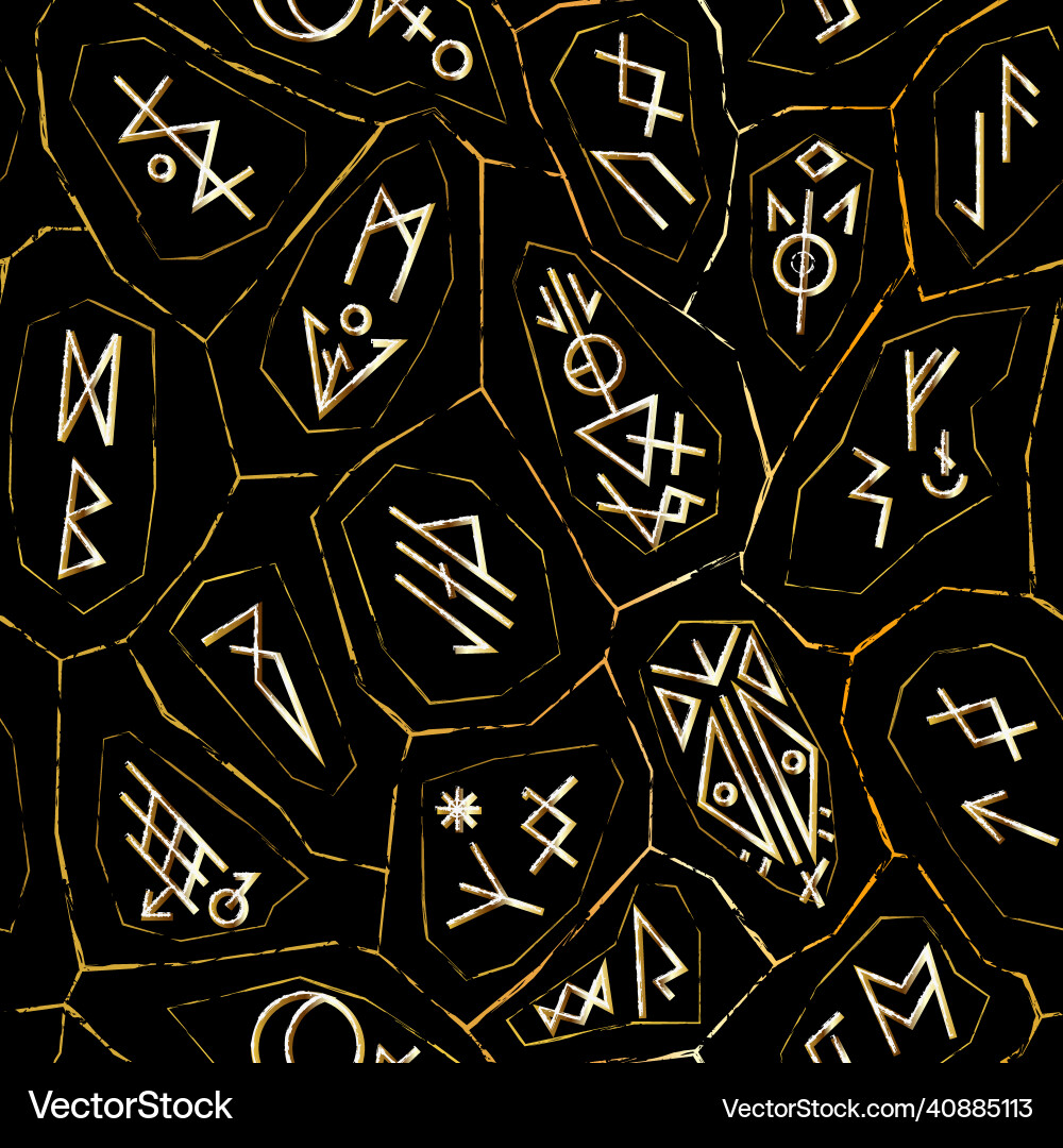 Gold runes seamless pattern Royalty Free Vector Image