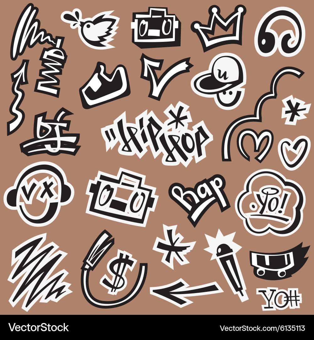 Rap hip hop - icons Royalty Free Vector Image - VectorStock