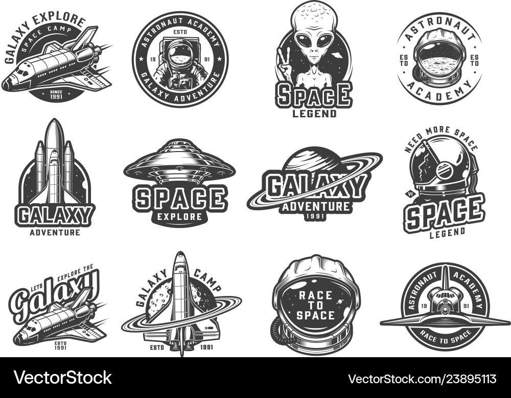 Retro Space Emblems - Celestial Collection Vector Image