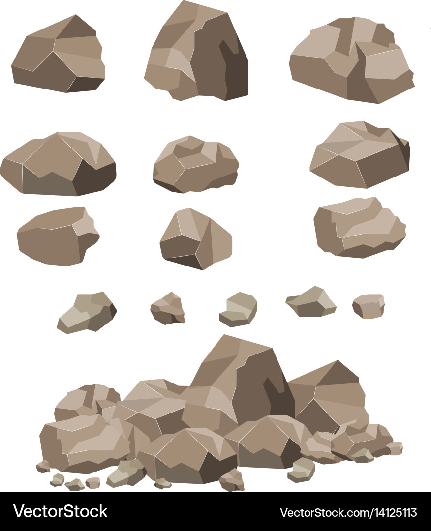 Rock stone big set cartoon Royalty Free Vector Image
