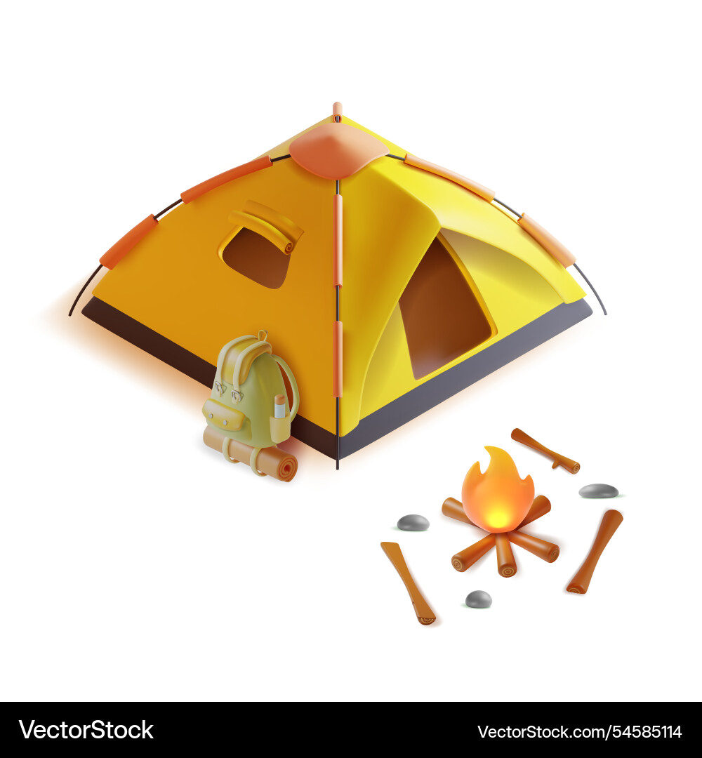 3d camping concept elements plasticine cartoon Vector Image