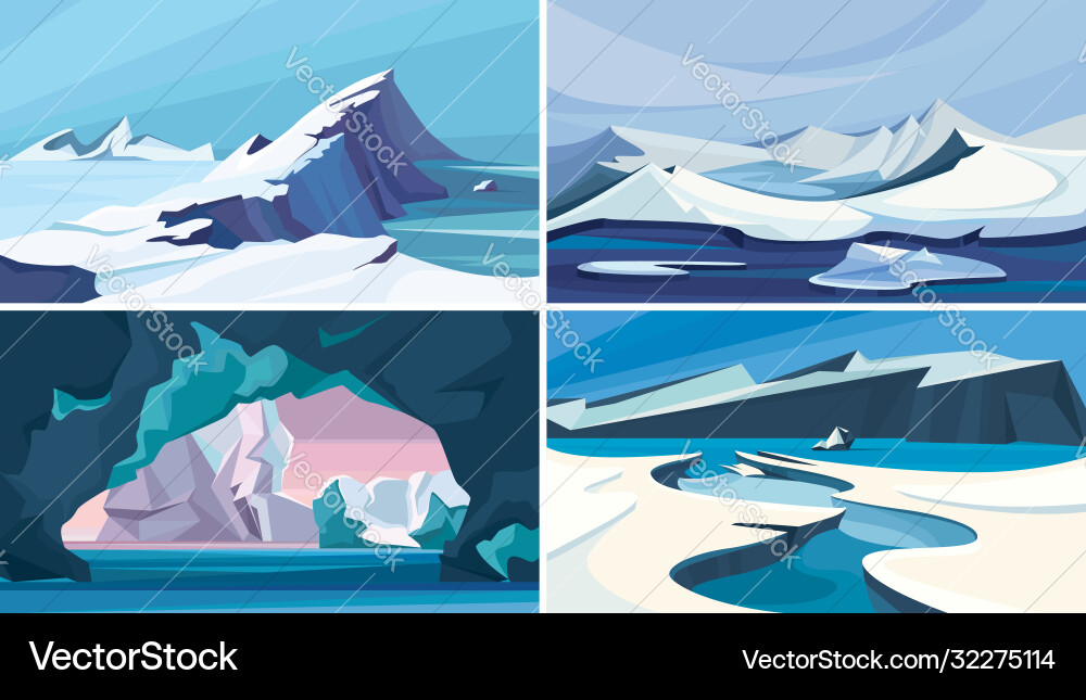 Collection arctic landscapes Royalty Free Vector Image