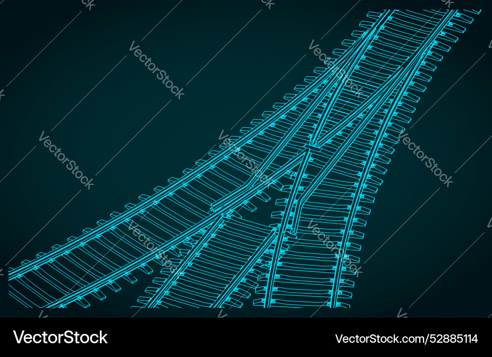 Fork in the railway tracks isometric blueprints Vector Image