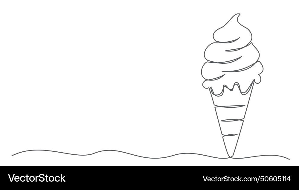 Ice cream one line drawing isolated on white Vector Image