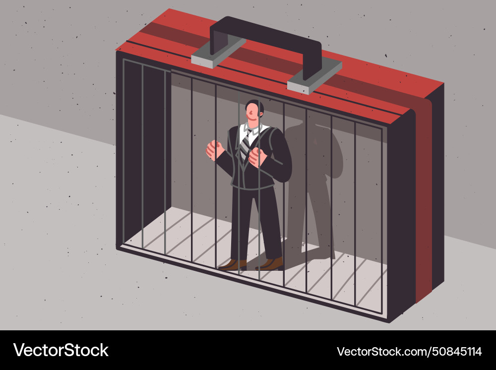 Man office clerk locked in cage shaped like Vector Image