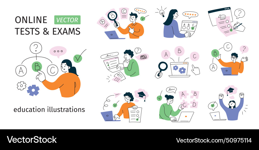 Students passing online test having exam Vector Image