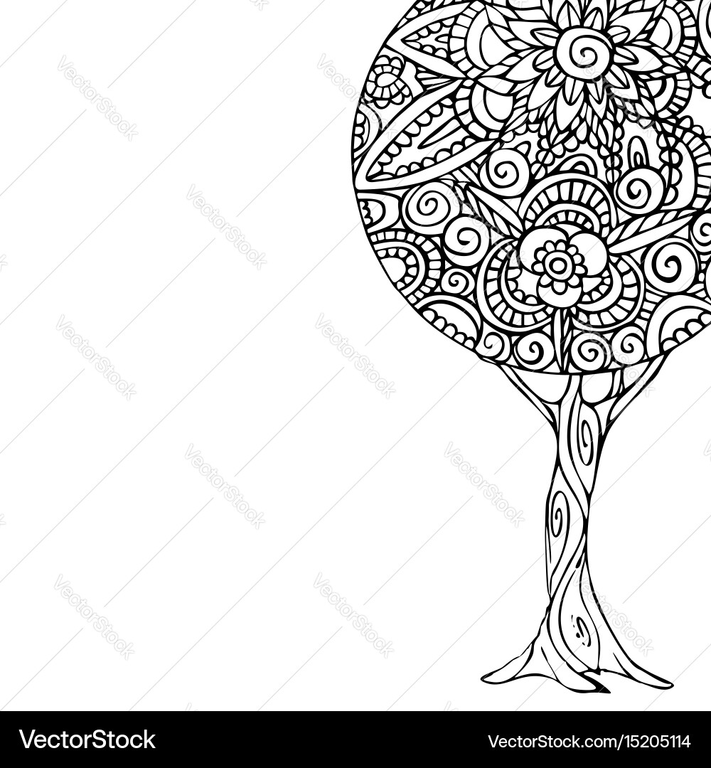 Tree mandala art for coloring book Royalty Free Vector Image