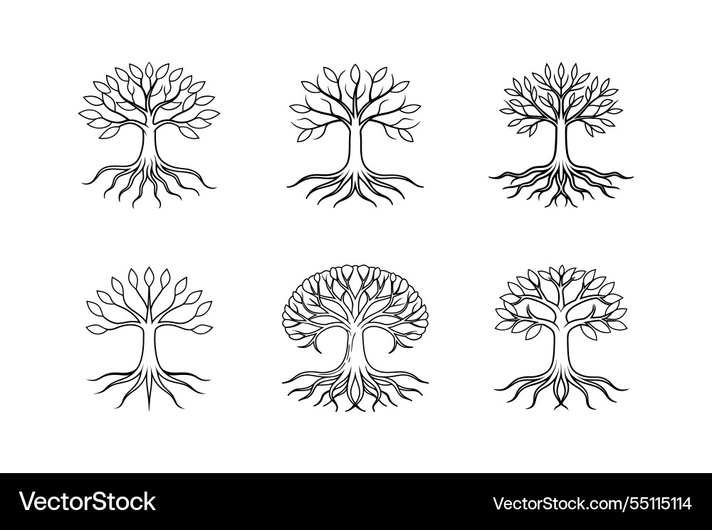 Tree roots icon line art Royalty Free Vector Image