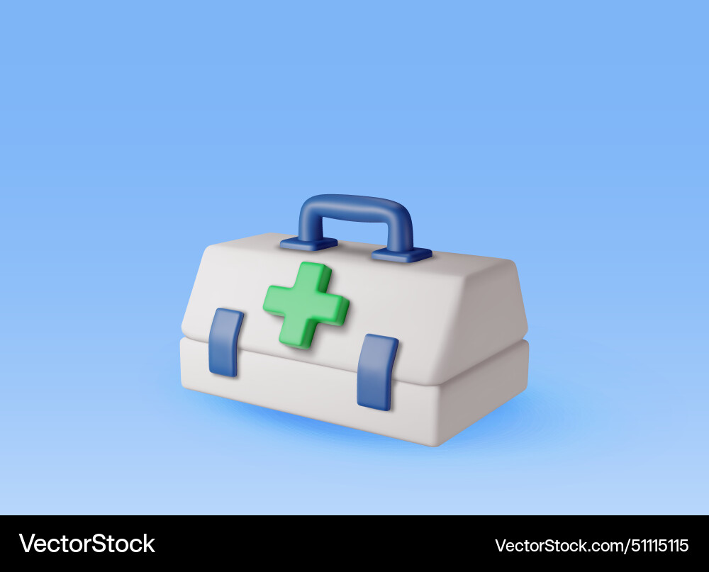 3d first aid kit with green cross isolated Vector Image