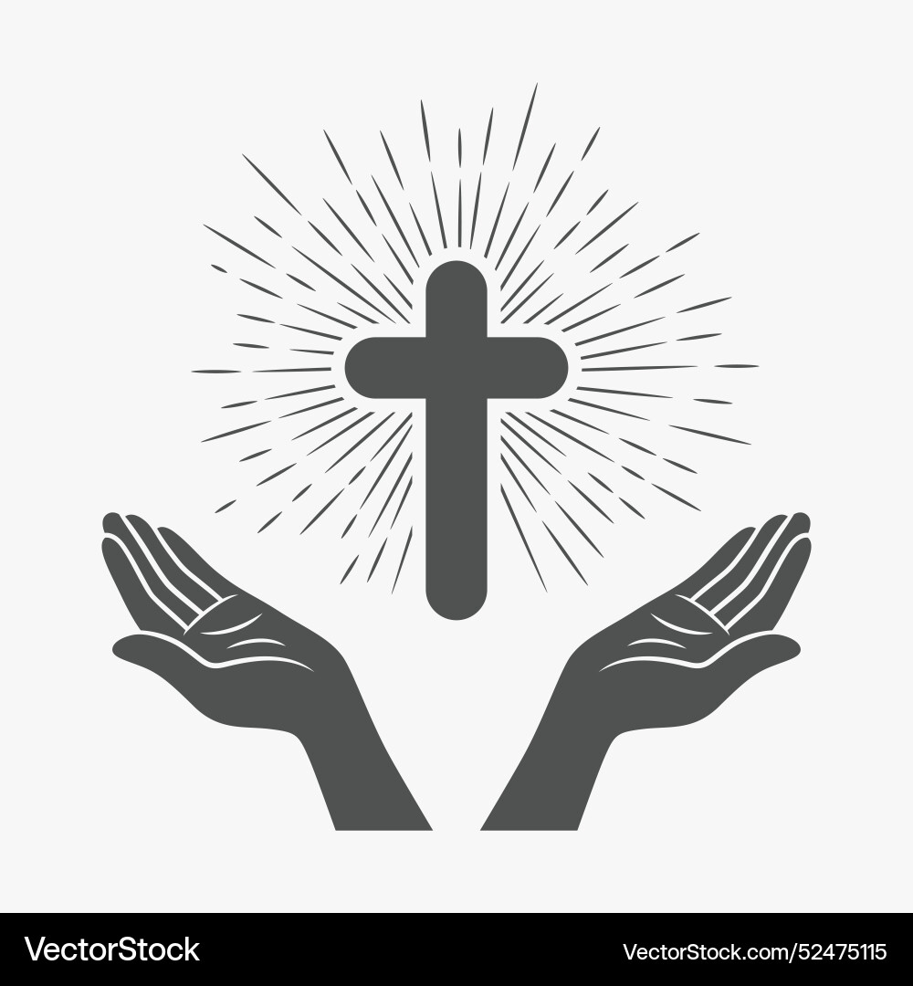 Black and white open hands with cross divine Vector Image