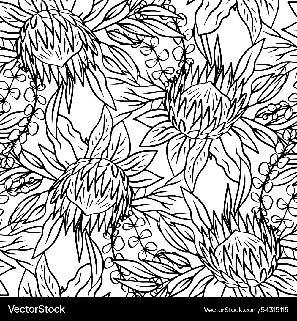 Black and white seamless pattern with line art Vector Image