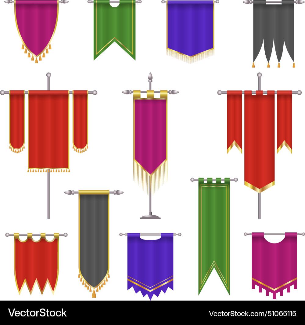 Flags fantasy banners medieval war badges trophy Vector Image