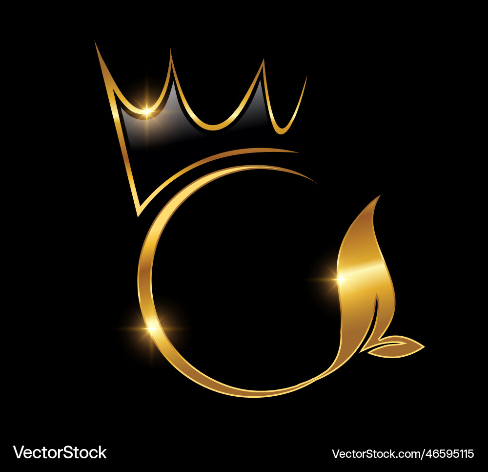 Golden crown and leaf circle logo icon Royalty Free Vector