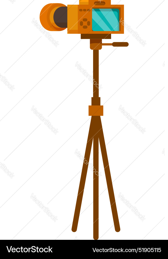 Professional camera standing on tripod recording Vector Image