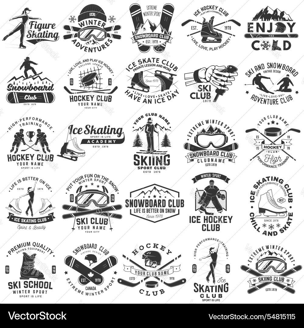 Ski ice skate hockey and snowboard club emblem Vector Image