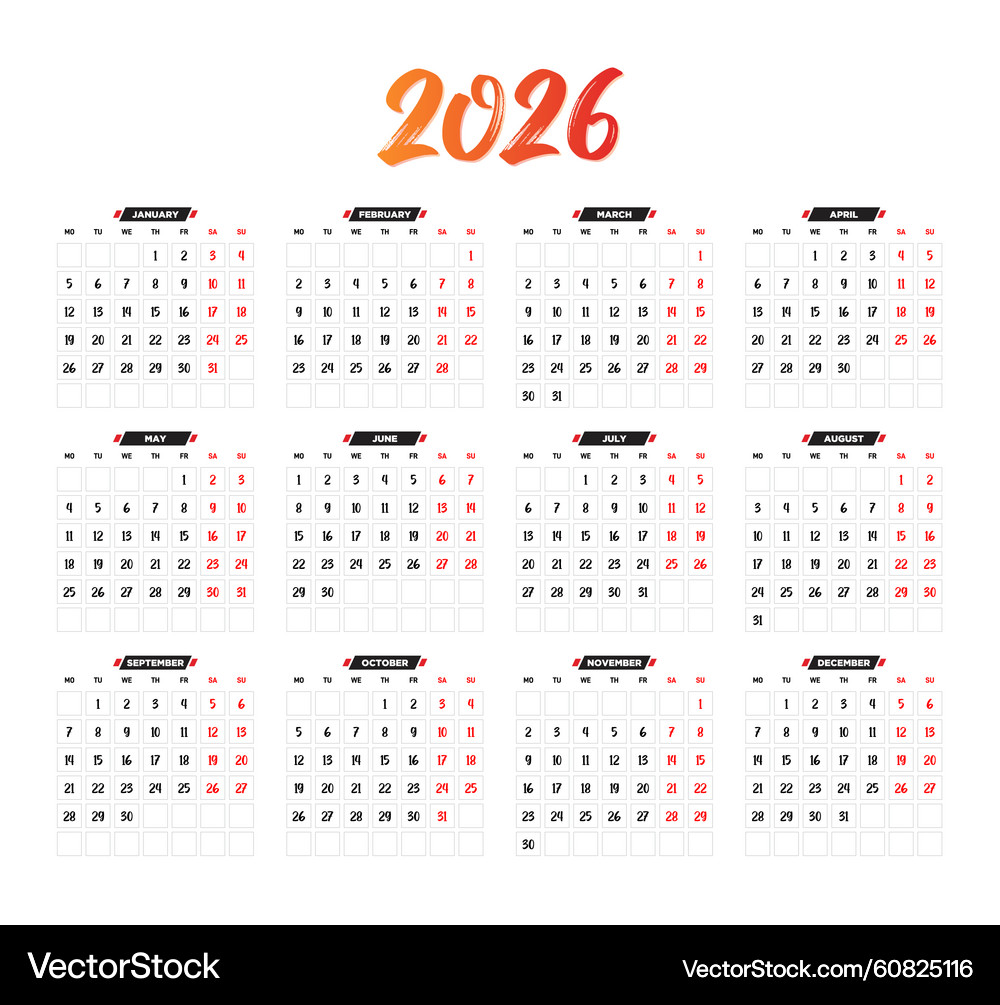 2026 Yearly Calendar - Minimalist Layout – Royalty-Free Vector ...
