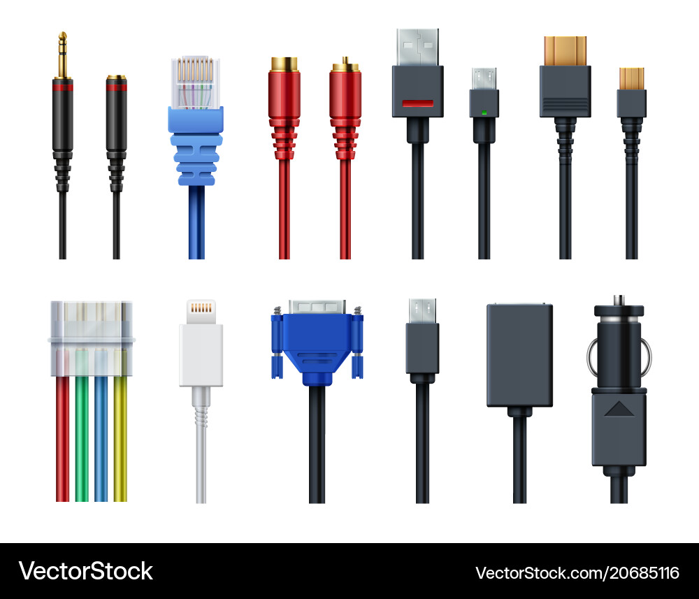Cable wire computer video audio usb hdmi Vector Image