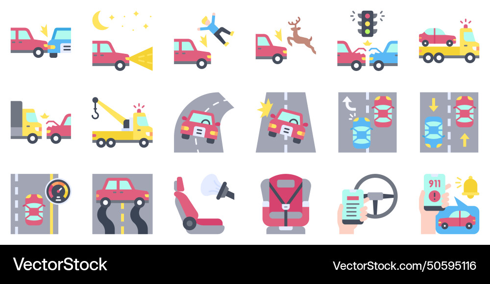 Car accident and safety related flat icon set 2 Vector Image