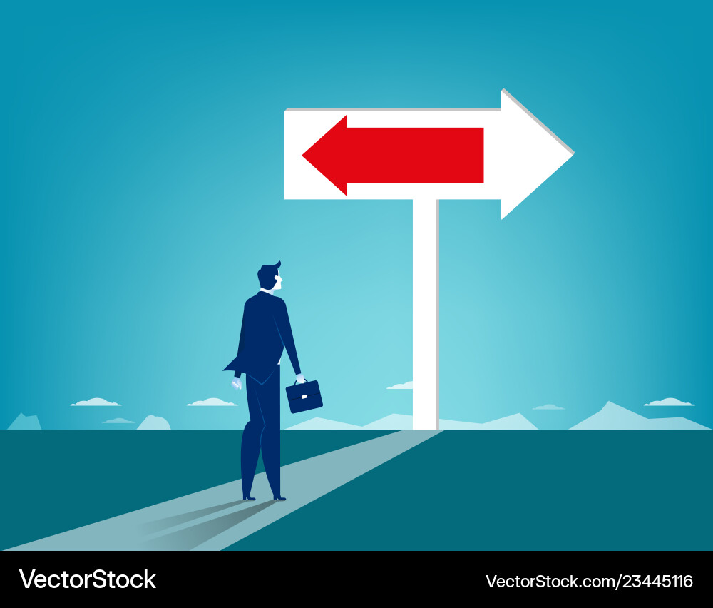 Direction businessman standing and confused Vector Image