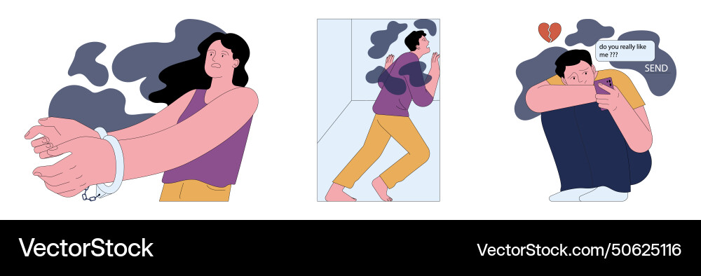 Human fears set scared characters confronting Vector Image