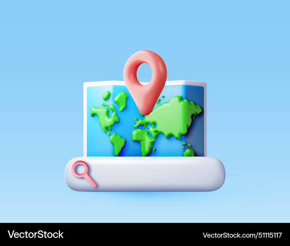3d location folded paper map search bar and pin Vector Image