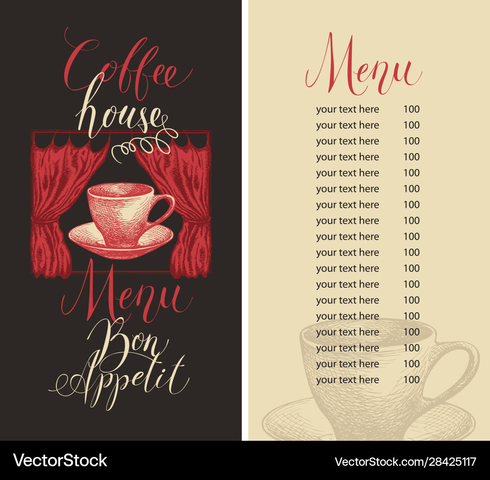 Coffee house menu with price list cup Royalty Free Vector