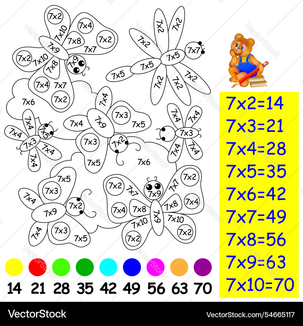 Exercise for children with multiplication by Vector Image