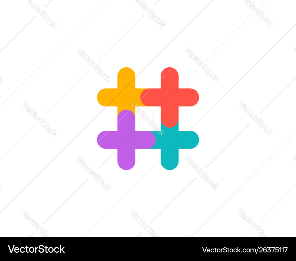 Hashtag symbol cross plus logo icon design Vector Image