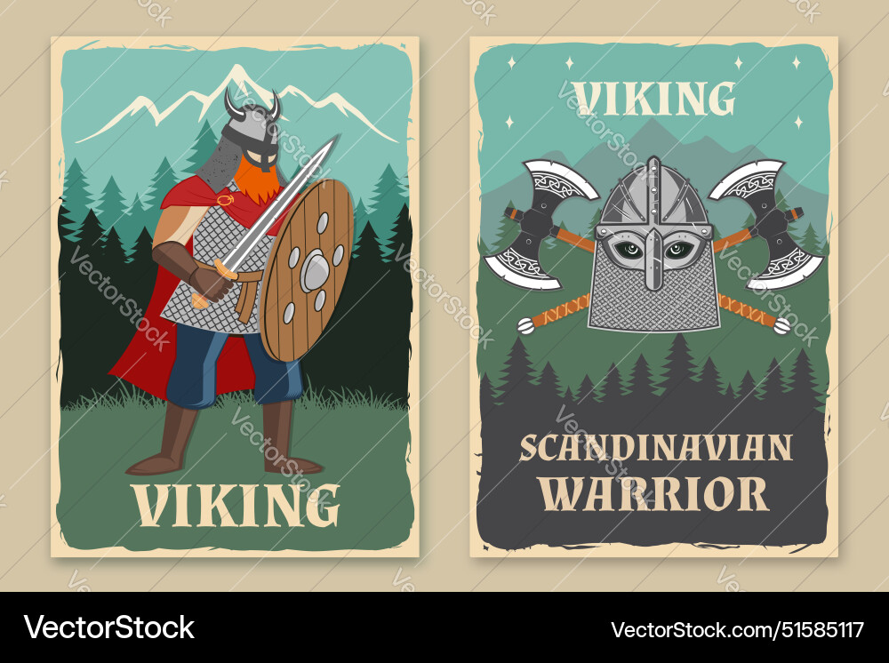 Set of viking warrior retro posters Royalty Free Vector