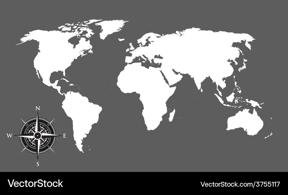 World map and compass Royalty Free Vector Image