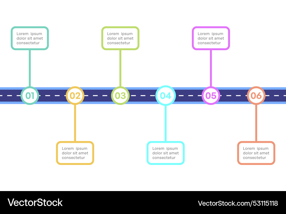 6 stage straight roadmap infographic Royalty Free Vector