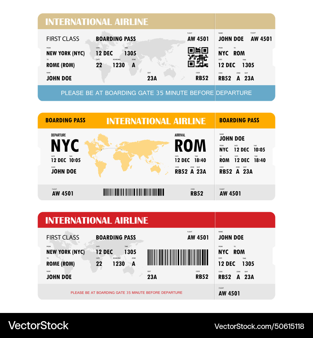 Airline boarding pass templates design Royalty Free Vector