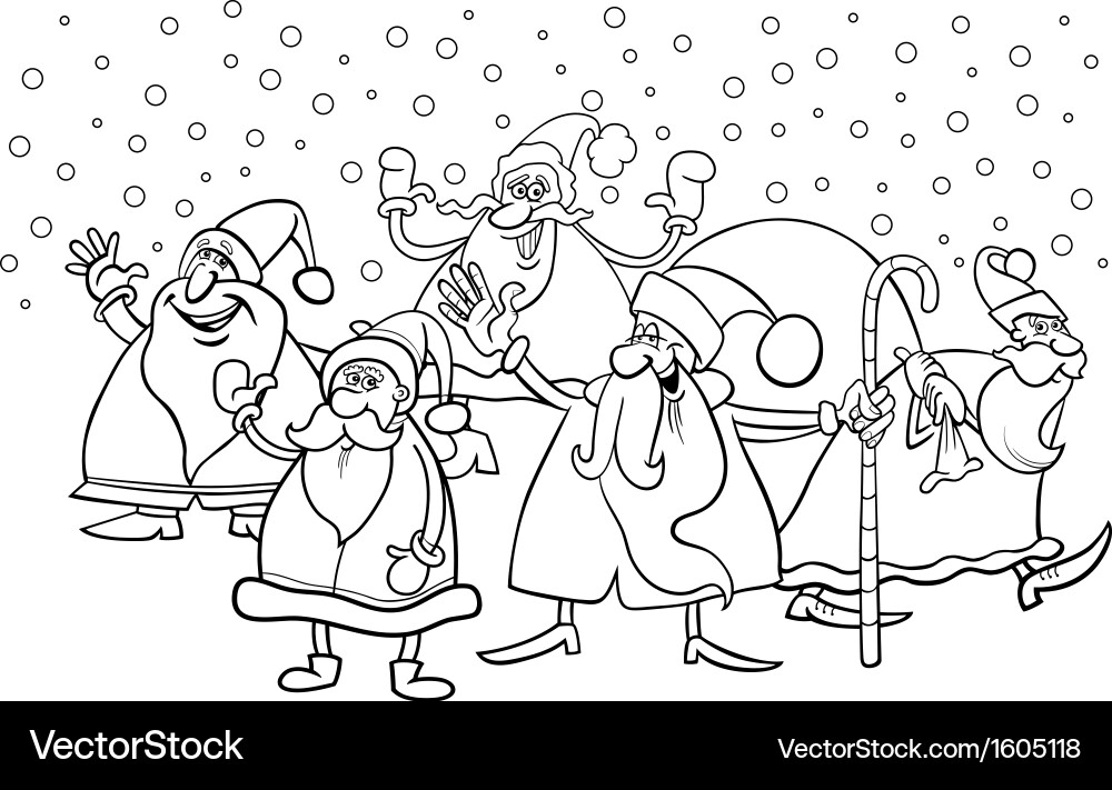Cartoon santa clauses coloring page Royalty Free Vector