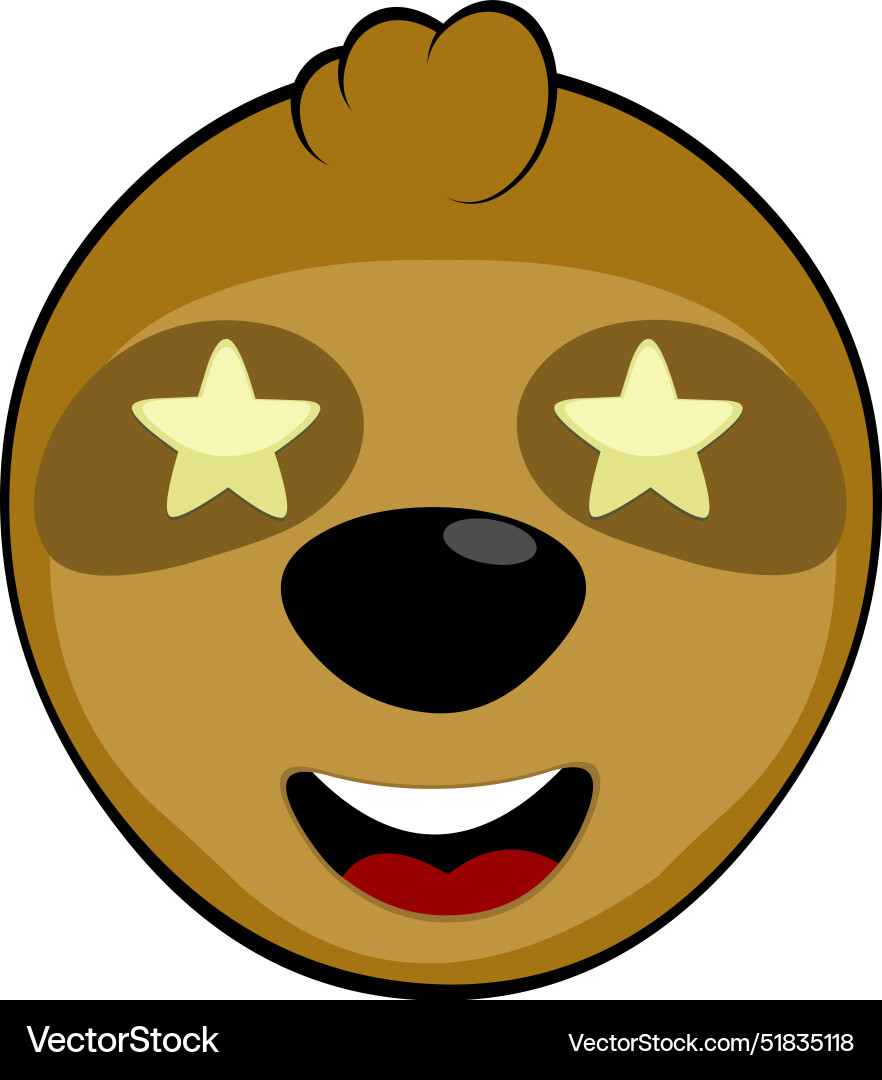 Character head sloth animal star eyes Royalty Free Vector