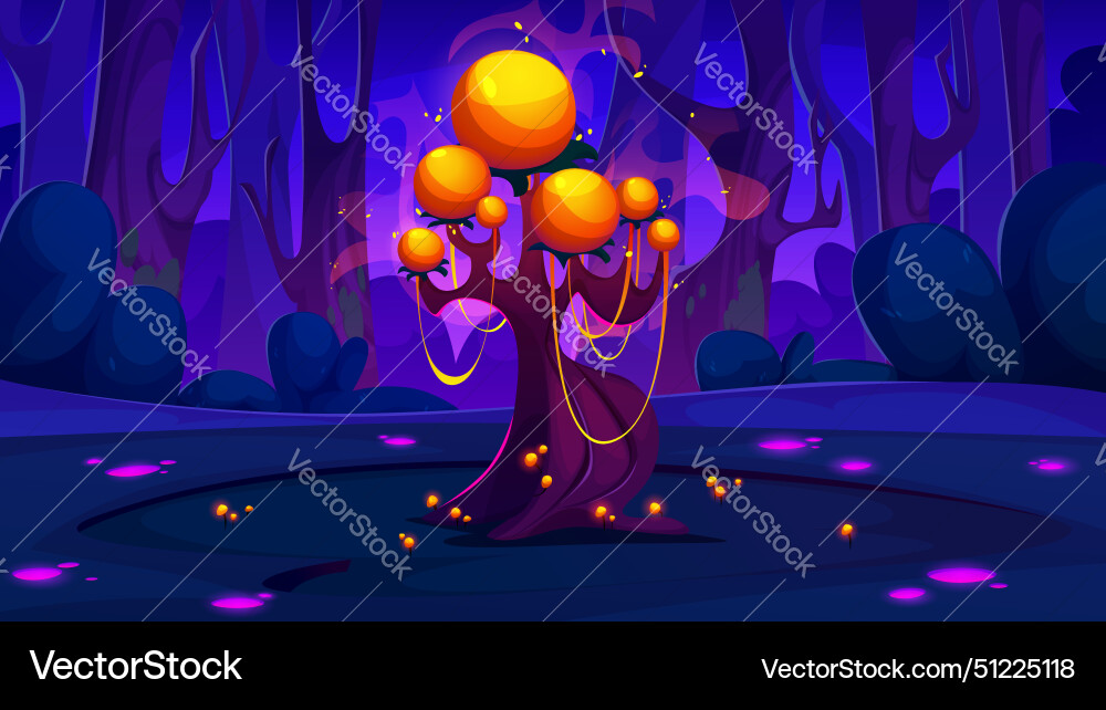Fantasy forest with magic tree landscape cartoon Vector Image