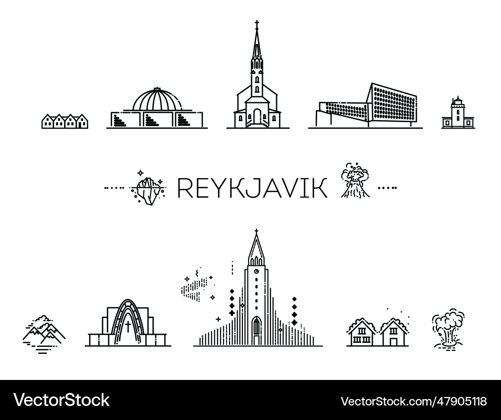 Reykjavik detailed monuments Royalty Free Vector Image