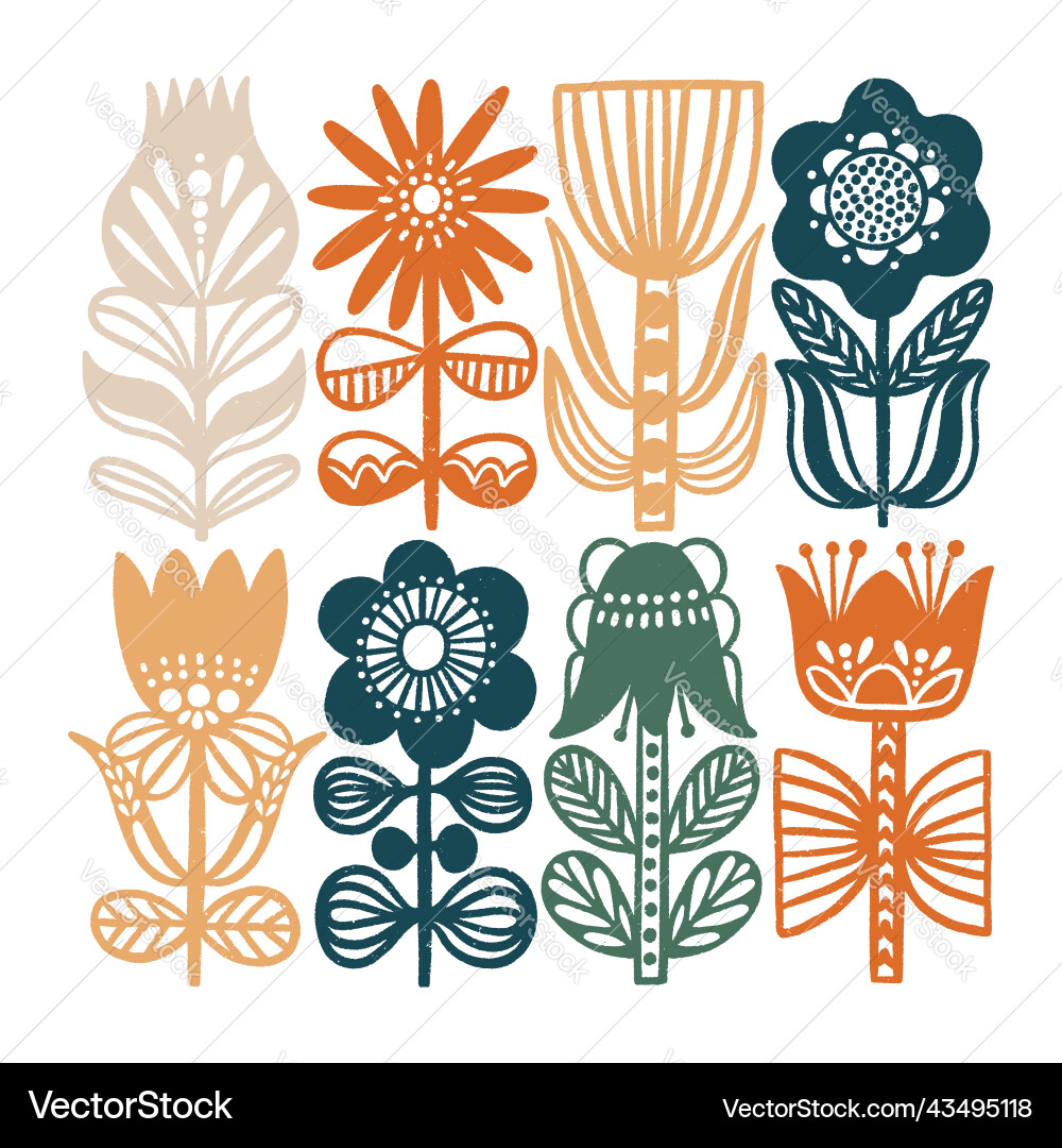 Scandinavian folk flowers collection Royalty Free Vector