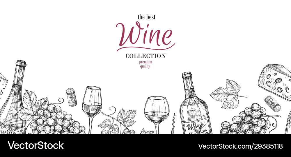 Sketch wine drawing drinks grapes bottles Vector Image