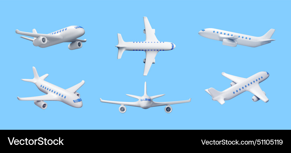 3d set of white realistic airplane Royalty Free Vector Image