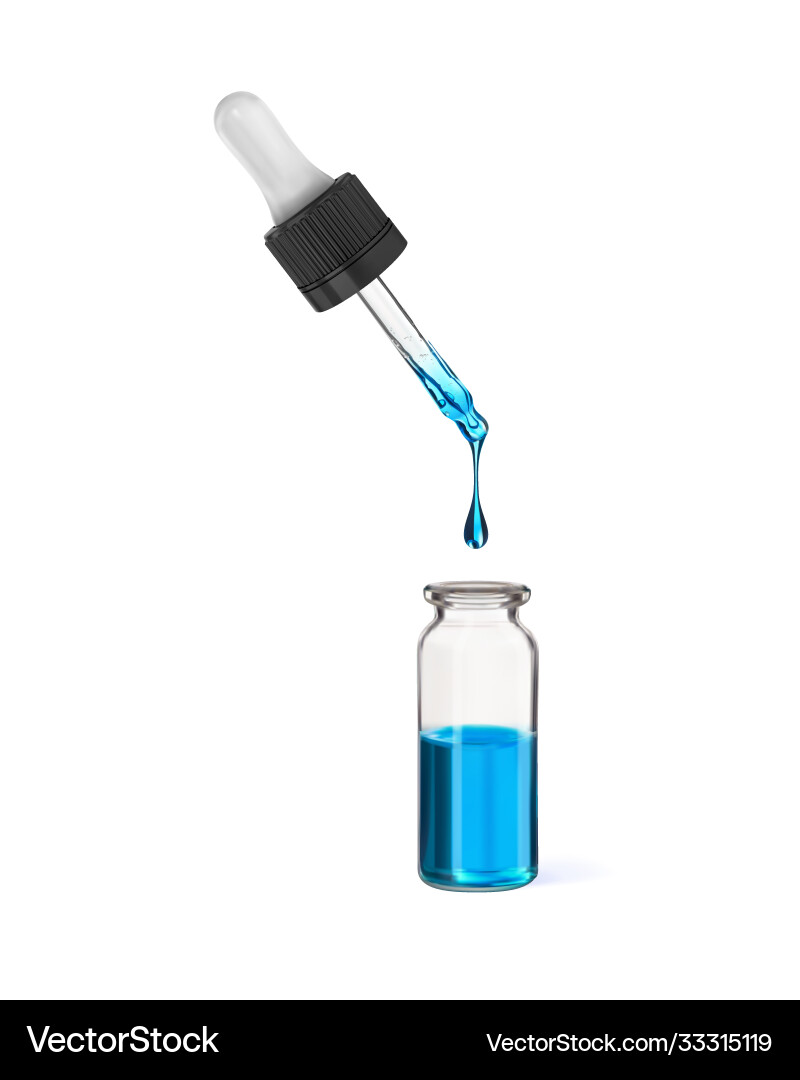 Blue medicine from a pipette drips into bottle Vector Image