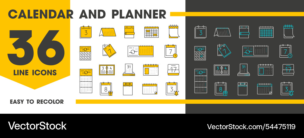 Calendar outline icons schedule date reminders Vector Image