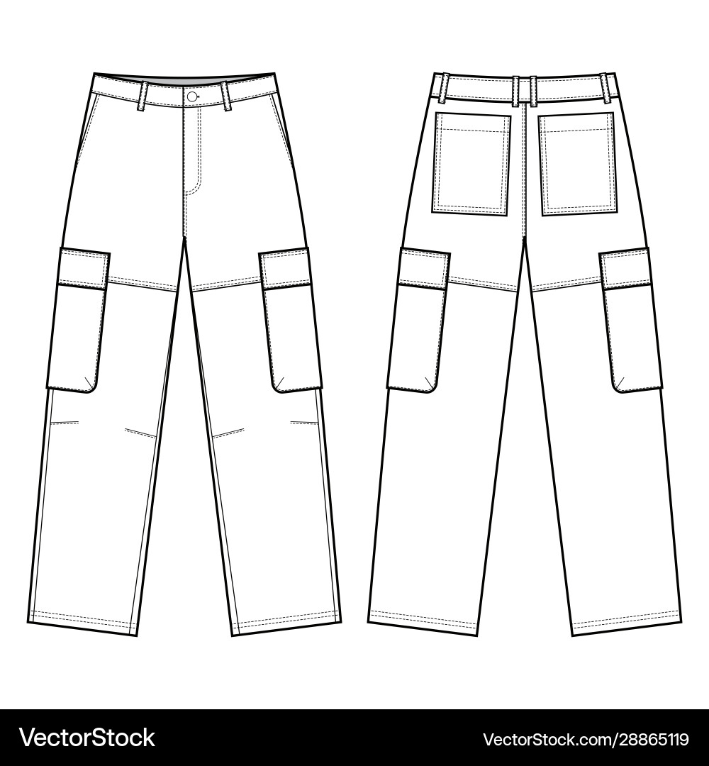 Cargo Pants Fashion Flat Sketch Royalty Free Vector Image