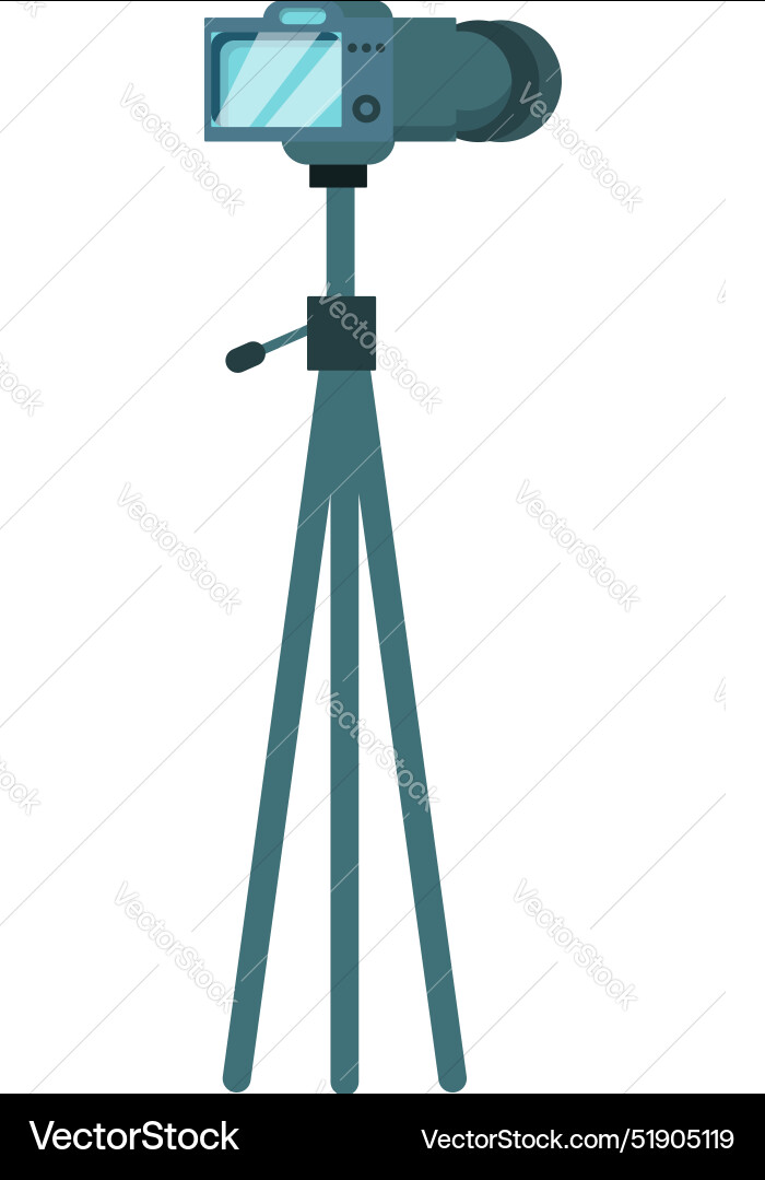 Modern digital camera on tripod standing for video