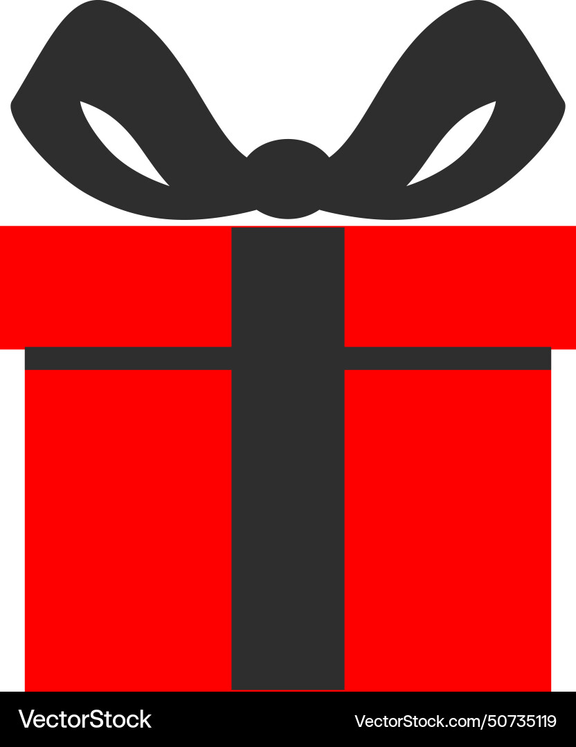 Red present box with black ribbon bow gift icon Vector Image