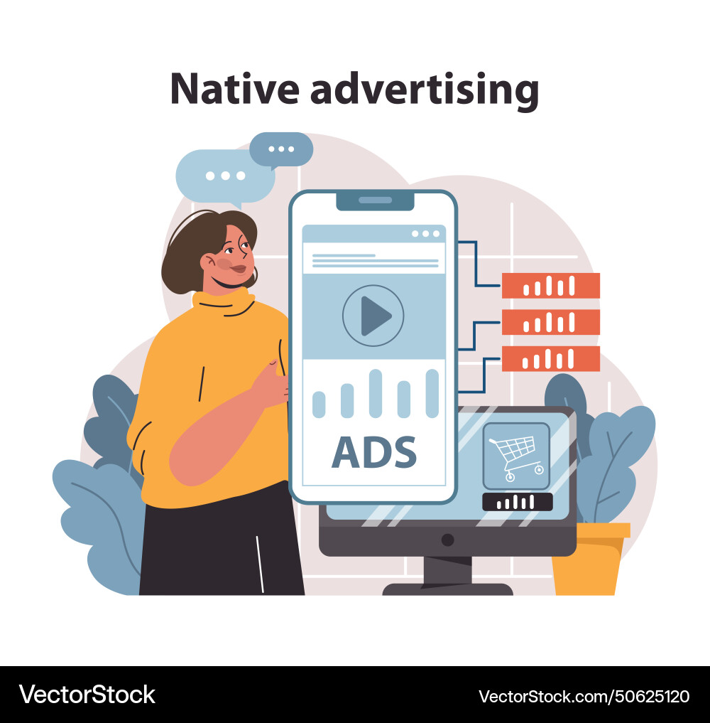 A marketer stands proudly by smartphone Royalty Free Vector